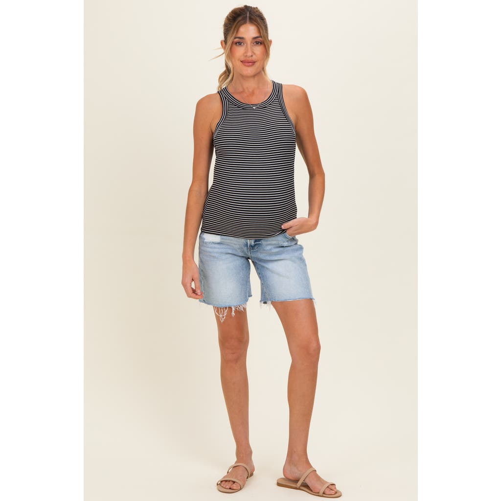 PINKBLUSH distressed frayed hem midi maternity jean shorts